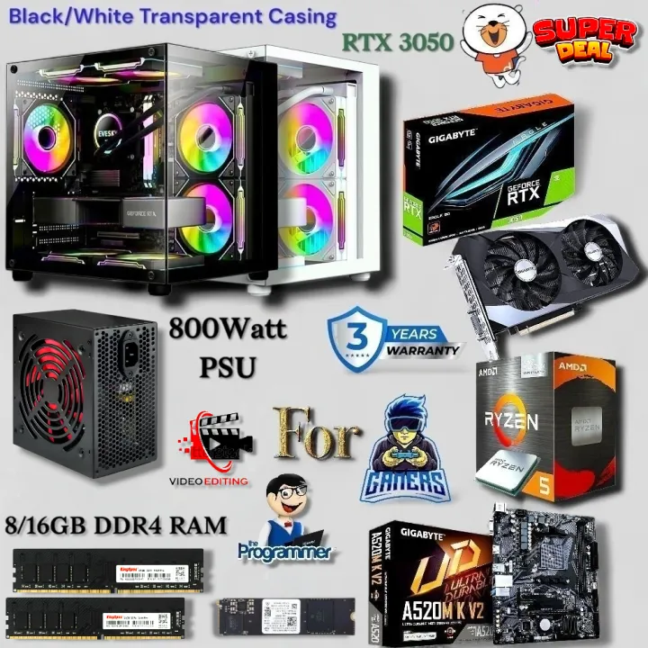 Transparent Budget Gaming PC With RTX 3050 6GB Graphics OC, 800Watt PSU ...