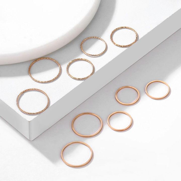 10Pcs/Set Fashion Punk Minimalist Midi Round Twist Ring Set for Women ...