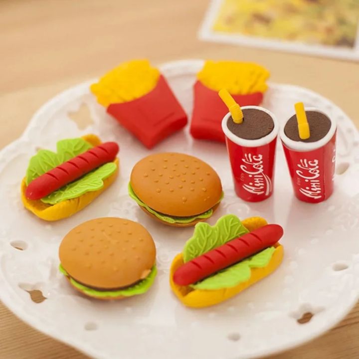4 Pcs/pack Creative Ice Cream Erasers Cute Food Writing Drawing Rubber ...