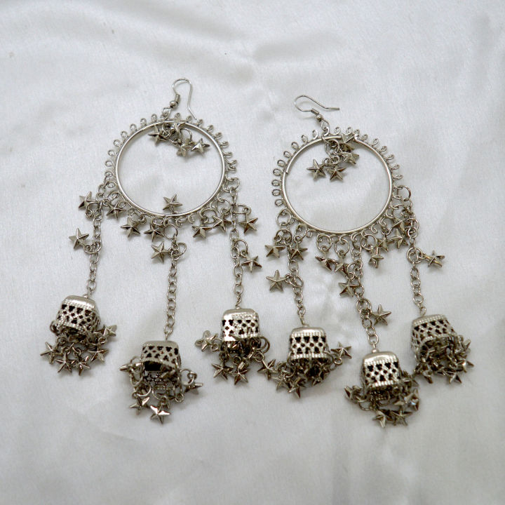 Jewels Of Nepal Silver Toned Pinjada Tassel Jhumki Earrings For Women ...