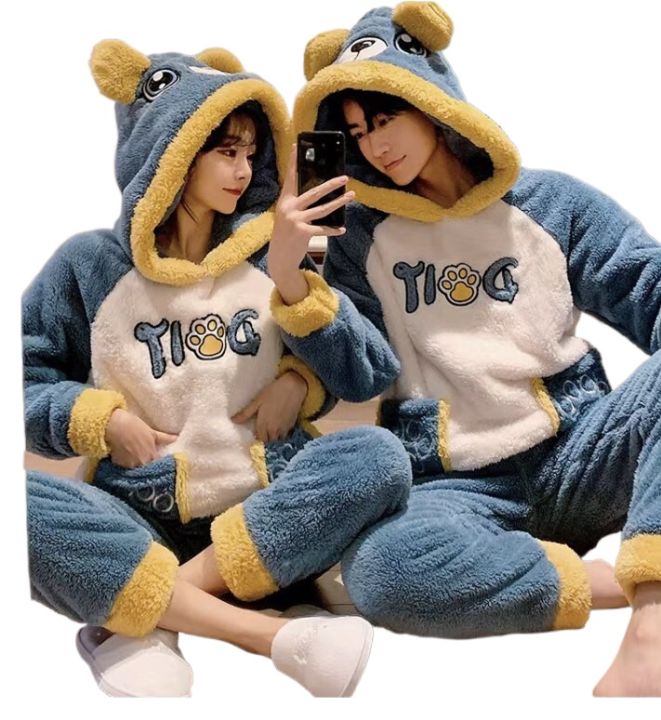 Winter Huddie Set Women Pyjamas Sets pajamas Sleepwear Suit Thick Warm ...