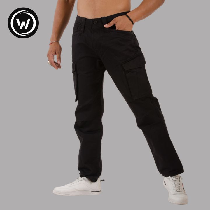 Wraon Black Solid Premium Cotton Twill Fancy Cargo Box Pant For Men ...