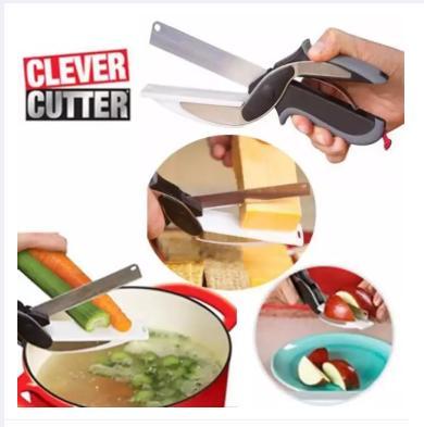 2 in 1 Clever Cutter Kitchen Vegetable Cutting Smart Knife Scissor With ...