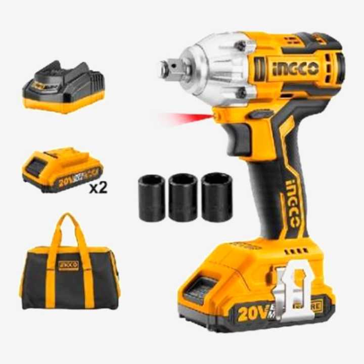 INGCO Cordless Impact Wrench With 2 PCS 20V Battery And 1 PCS Charger ...