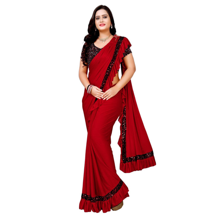 Solid Plain Bollywood Silk Blend Saree For Women | Daraz.com.np