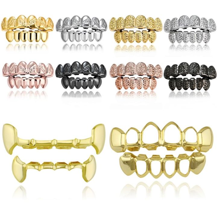 Removable Gold Silver Hip Hop Teeth Grillz Top Bottom Mouth Metal ...