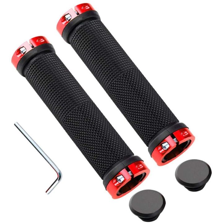 Bike Handle Grips,Aluminium Double Lock Bicycle Handle Protector-Red ...