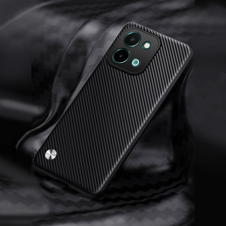 Vantime Case For Vivo Y28 4g Matte Carbon Fiber Pu Leather Shockproof