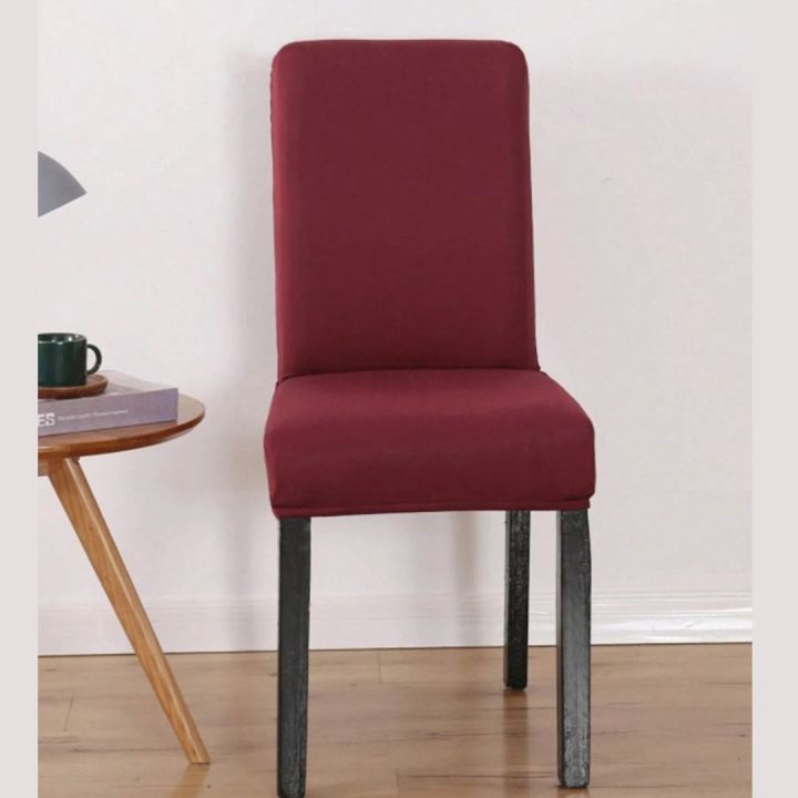 Global Premium Stretchable Plain Maroon Dining Chair Cover - Set of 6 ...