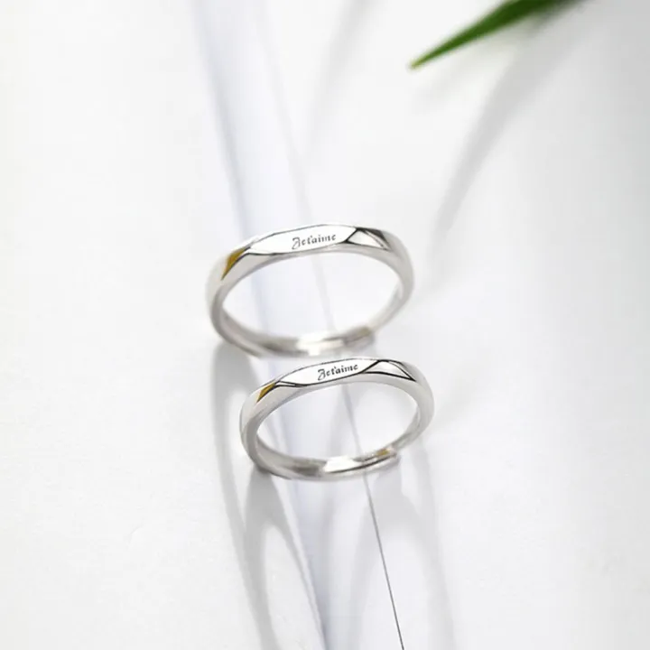 Simple Adjustable Minority Design French Je t'aime Dripping Oil Rabbit Couple Rings Best Friend ...