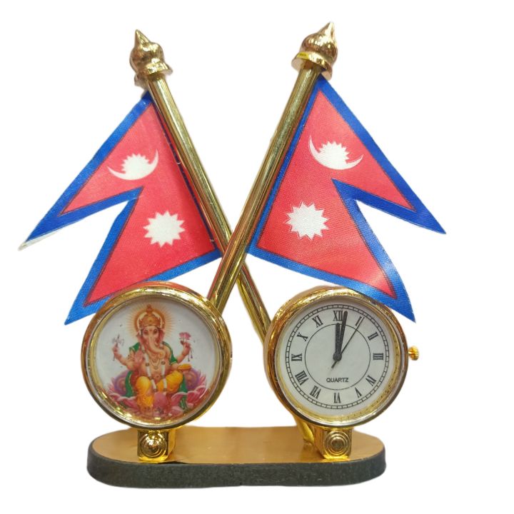 Nepali Flag With Lord Ganesh & Clock, for Car Dashboard and Table Decor ...