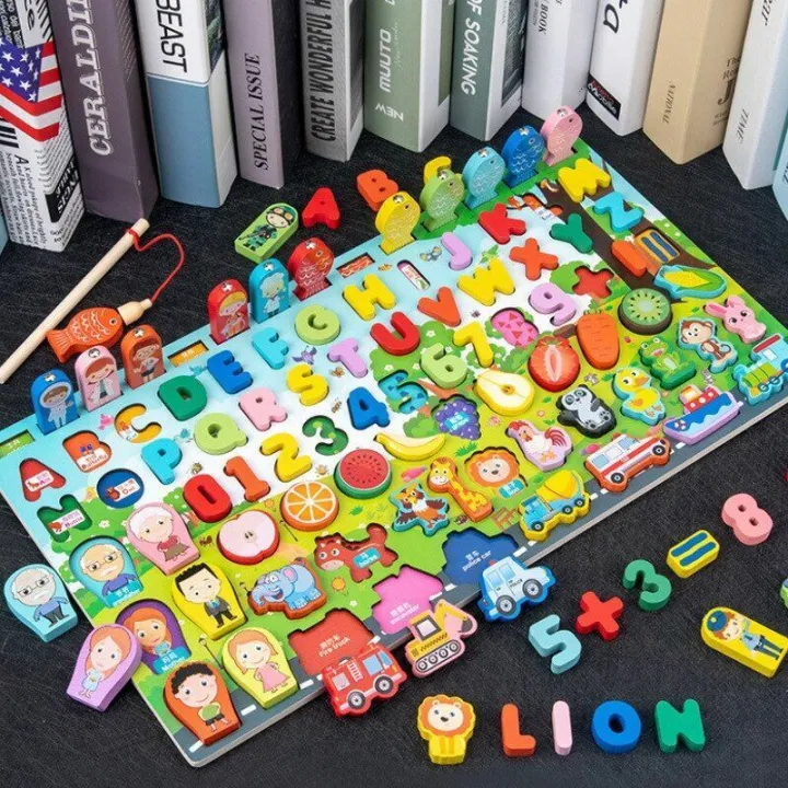 AT Alphabet Number Shape Matching 3D Puzzle Board Game Montessori toys ...