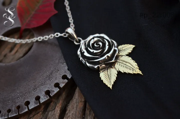 Unisex Pure Silver Realistic Rose Flower Design Pendant With Chain ...