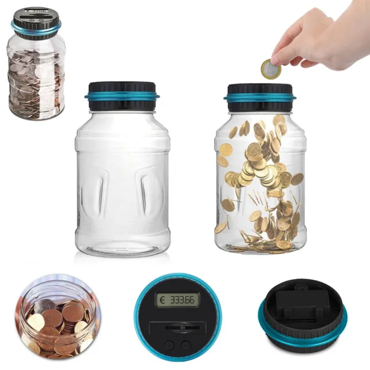 Gift Digital Electronic LCD Display Money Saving Box Coins Counting Jar ...