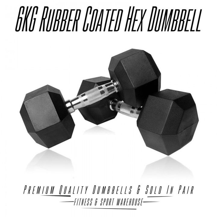 SPN's 6 Kg Rubber Hex Dumbbell set With Metal Handle - 1 Pair | Rubber ...