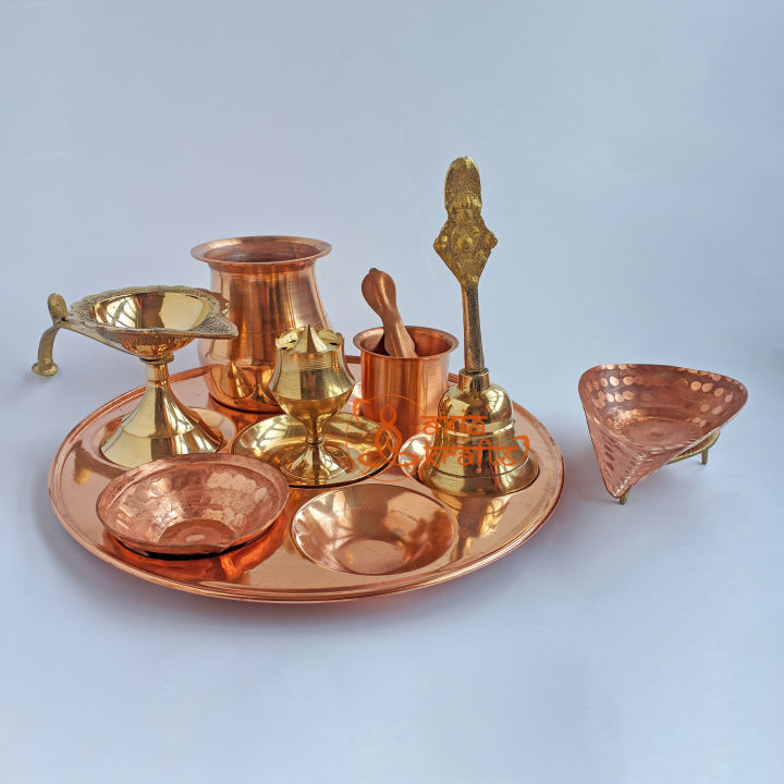 Axia Krafts Brass Copper Puja Set All in one ( BIG ) combo Pooja items ...