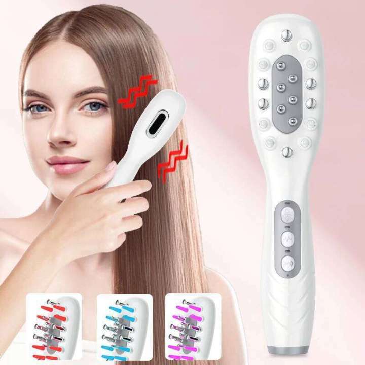 Electric Comb Red Blue LED Light Therapy Vibration Massage Brush Anti ...