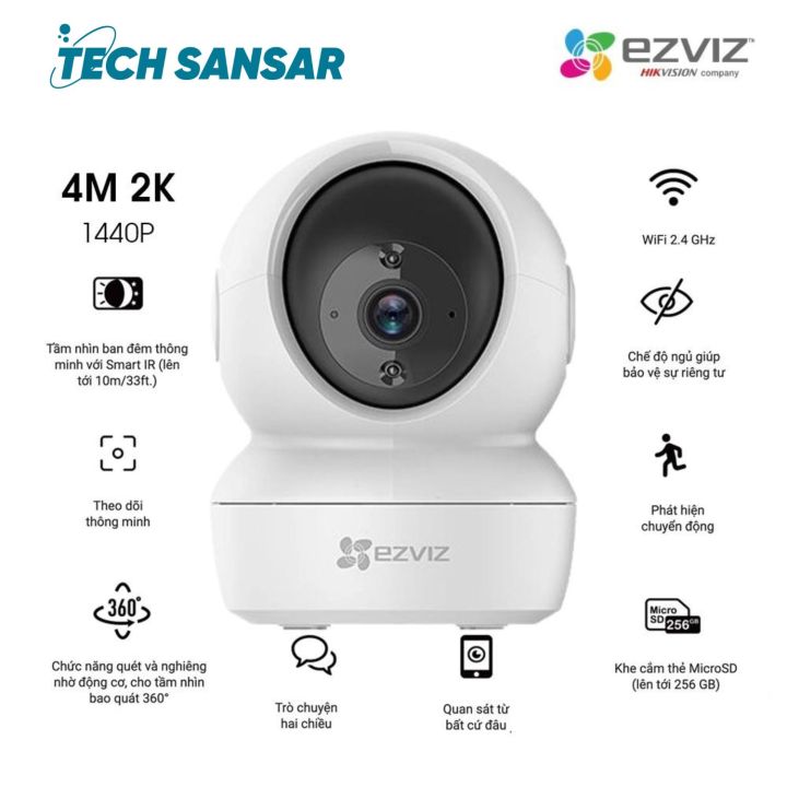 Hikvision Ezviz 4MP 2K H6C Internet PTZ CCTV Camera With Sd Card ...