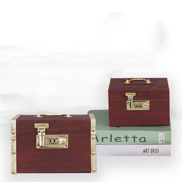 Treasure Storage Box Retro Wooden Savings Rectangle Chinese Style Money ...