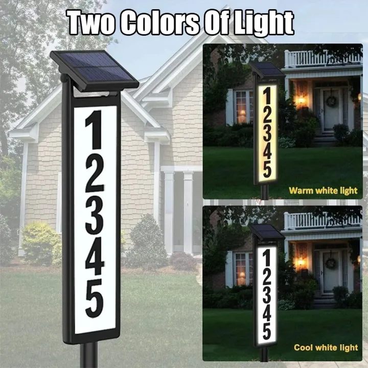 No Wiring Required Solar-Powered LED House Number Light Two Light ...