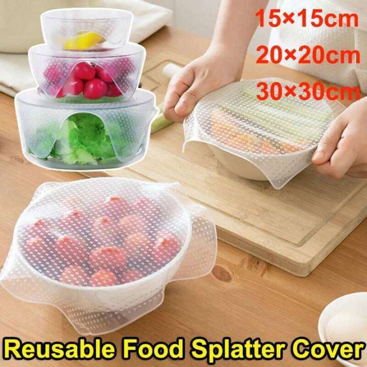 Reusable Storage Silicone Lids Plastic Wrap Food Microwave Splatter ...