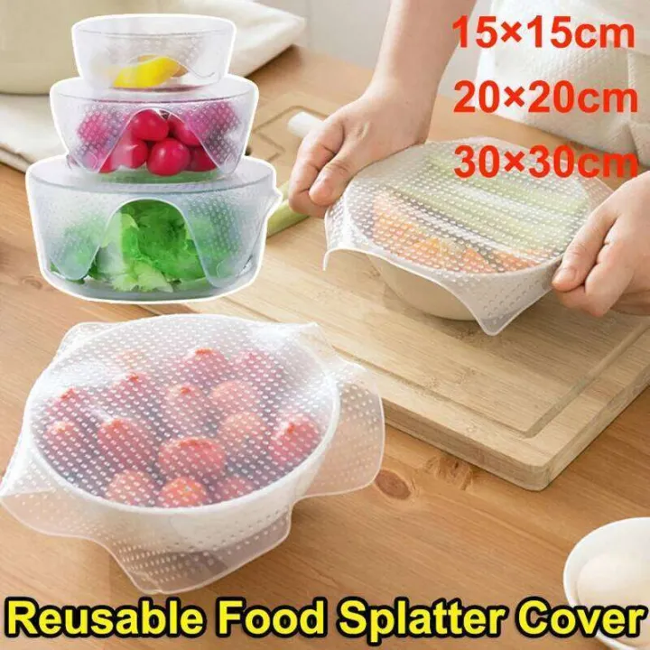 Reusable Storage Silicone Lids Plastic Wrap Food Microwave Splatter ...