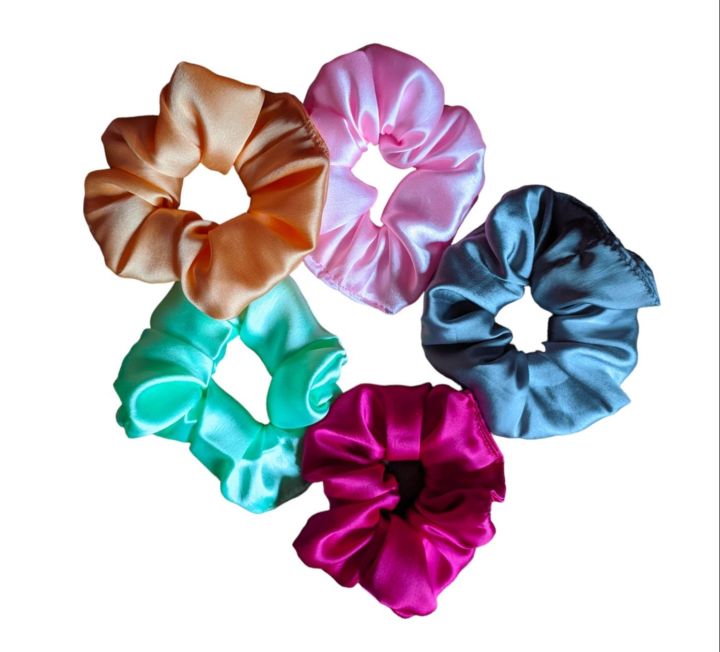 Set Of 5 Different Shades Of Silk Scrunchies | Daraz.com.np