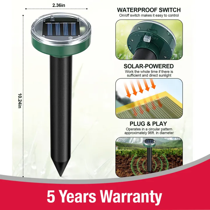 Solar Mole & Snake Repellent Stakes – Heavy-Duty Ultrasonic Vibration ...