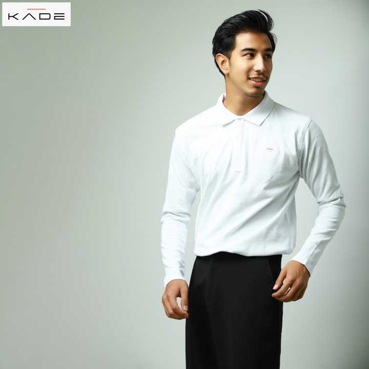 KADE White Long-Sleeve Textured Polo Shirt For Men | Daraz.com.np