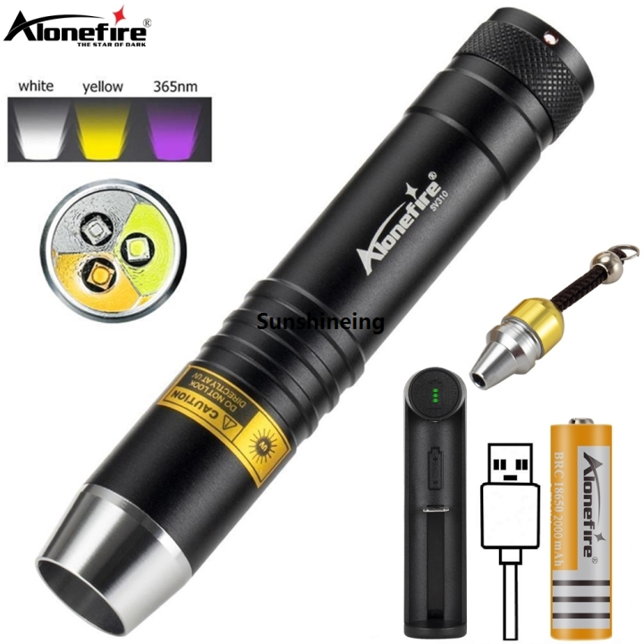 3-in-1 White Yellow 365nm UV LED Flashlight Jewelry Jade Stone Cat Dog ...