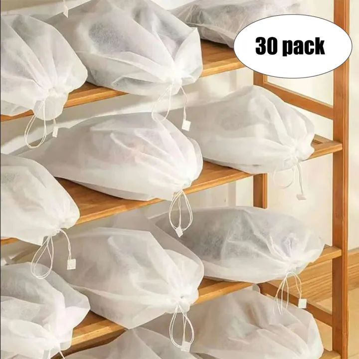 30 Pack Clear Shoe Bags for Travel - Non-Woven Drawstring Shoe Bags for ...