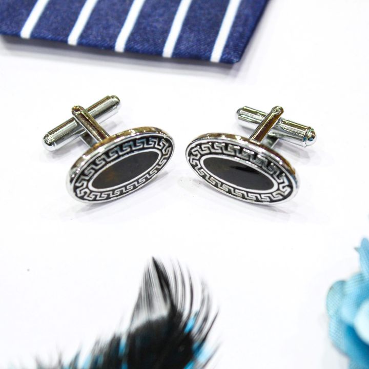 Black Abstract Oval Design Studded Cufflink - Set Of 2 | Daraz.com.np