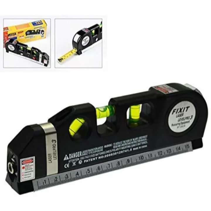 Laser Level Meter Pro 3 Leveller Black 2 Line Measuring Tape ...