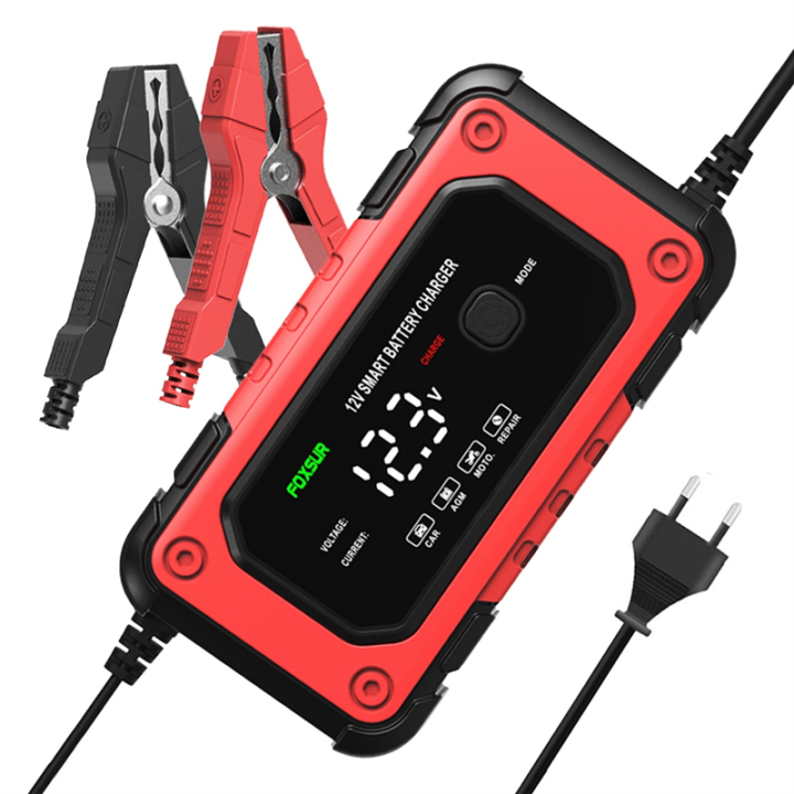 12V 6A Smart Battery Charger Car Battery Charger Intelligent Fast Power Charging Digital LCD Display Car Motorcycle Battery Charger EU Plug Daraz .np