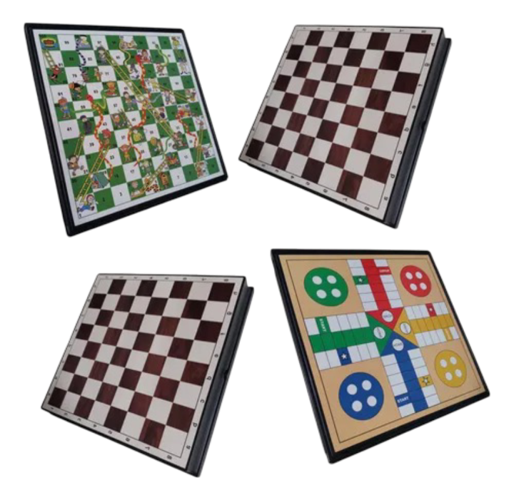 4-in-1 Board Game Set – Ludo, Chess, Ladders, Checkers Family Fun Game ...