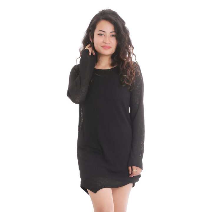 Black Cotton Mix Round Neck Design Simple One Piece For Women | Daraz ...