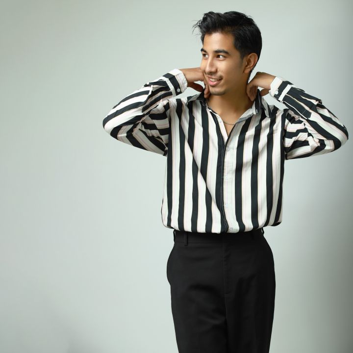 KADE Black/White/Pink Cotton Stripe Shirt For Men | Daraz.com.np