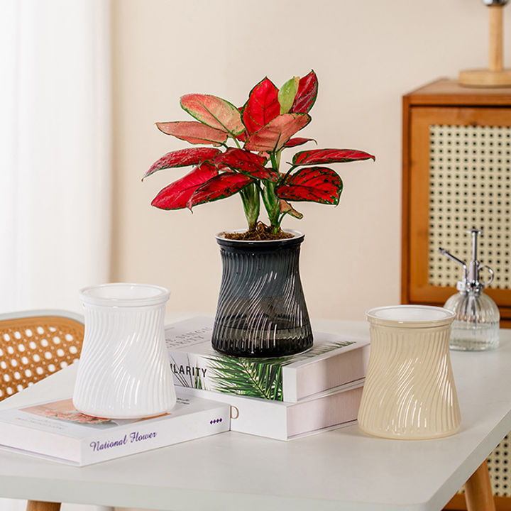 Mini Self Watering Flower Pot Fish Tank Transparent Plastic Plant Pots ...