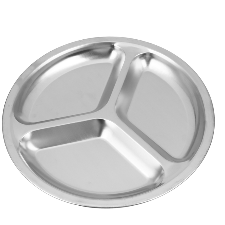 Wurrpopy-8X Stainless Steel 3 Sections Round Divided Dish Snack Dinner ...