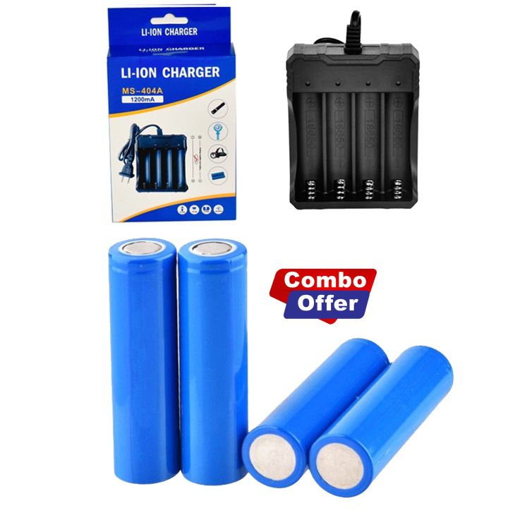 Combo Offer: 4-Slot Rechargeable Battery Charger + 4pcs 18650 3.7V ...
