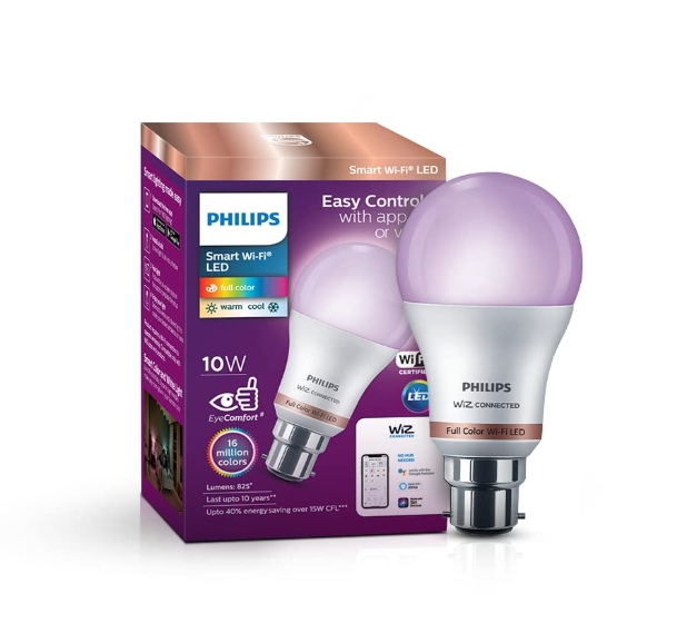 PHILIPS Wiz Wi-Fi Enabled B22 10-Watt LED Smart Bulb Amazon Alexa ...