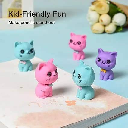 Bundle Of 3 Eraser Cute Cat Shape For Boys, Girls, Kids And Students ...