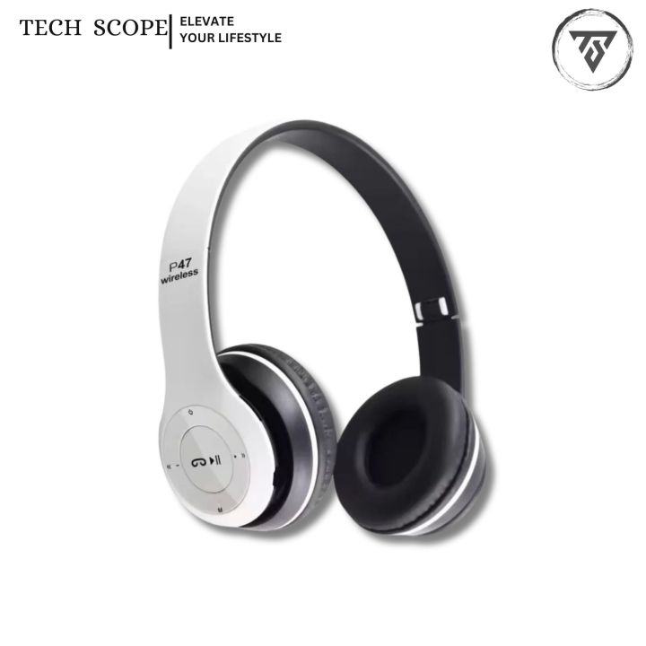 Tech Scope P47 Bluetooth Wireless Headphone with Mic High Bass Clear ...