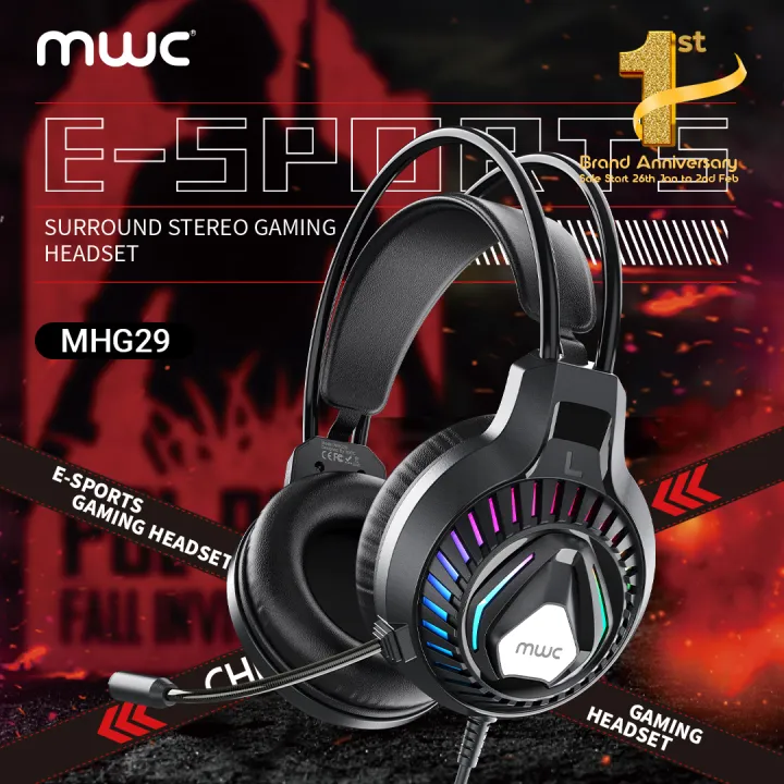 MWC MHG29 | GAMING HEADPHONE | 3.5mm Audio | 50mm Driver | Colorful Lighting(RGB Light) | 5.1 ...