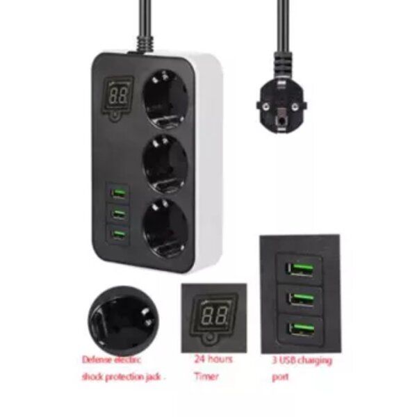 Timer Power Board Switch 1 8 Cable Socket 3 Usb Extension Cord Socket
