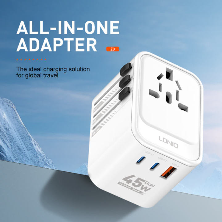 LDNIO Z8 45W GaN All-in-One Universal Travel Adapter - PD Fast Charging ...