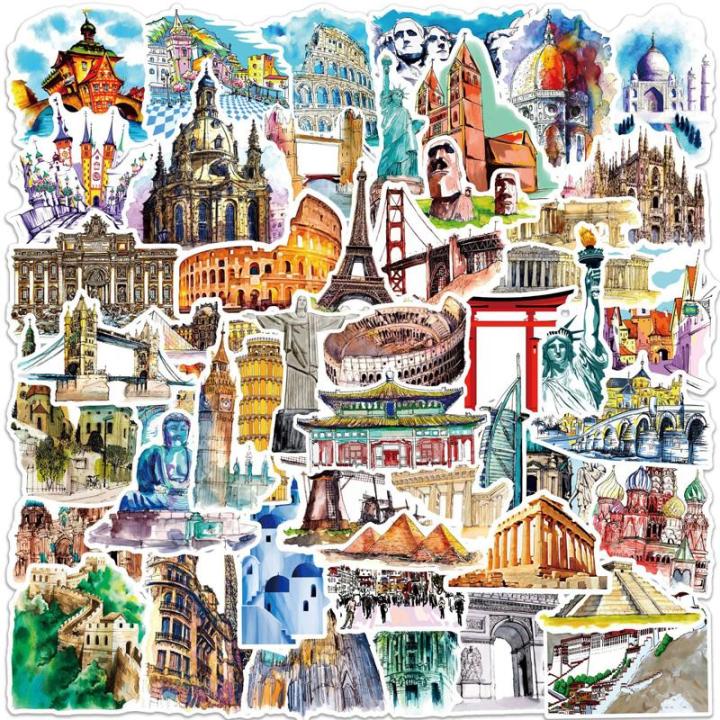 25/50pcs World Landmarks Travel Stickers for Laptops Scrapbook Journal ...