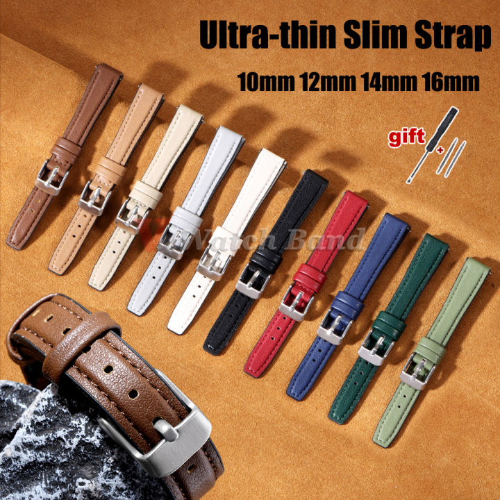 Real Animal Leather + Silicone Watch Strap Ultra-thin Wristbelt 10mm ...
