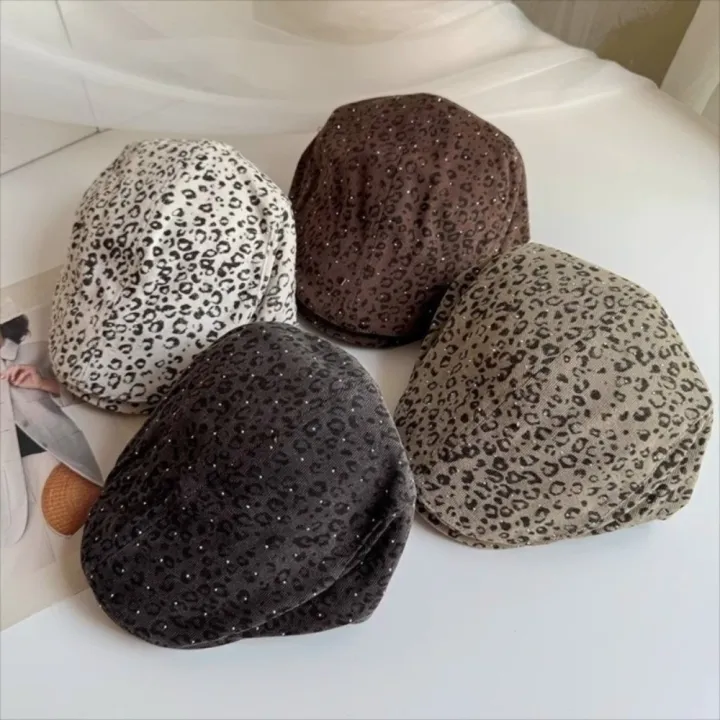 Casual Leopard Print Beret Flat Classic Leopard Newsboy Cap Y2k ...