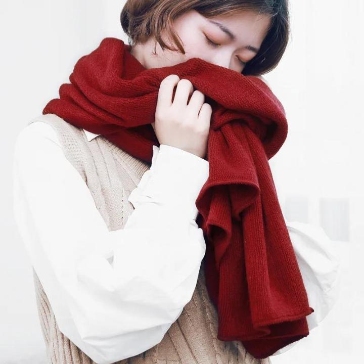 Winter Red Cashmere Scarf Women's Solid Color Student Versatile Long ...